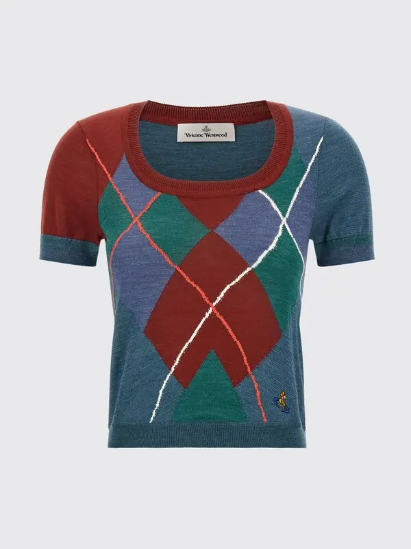 VIVIENNE WESTWOOD Argyle Wool Blend Knit Top With Square Neck