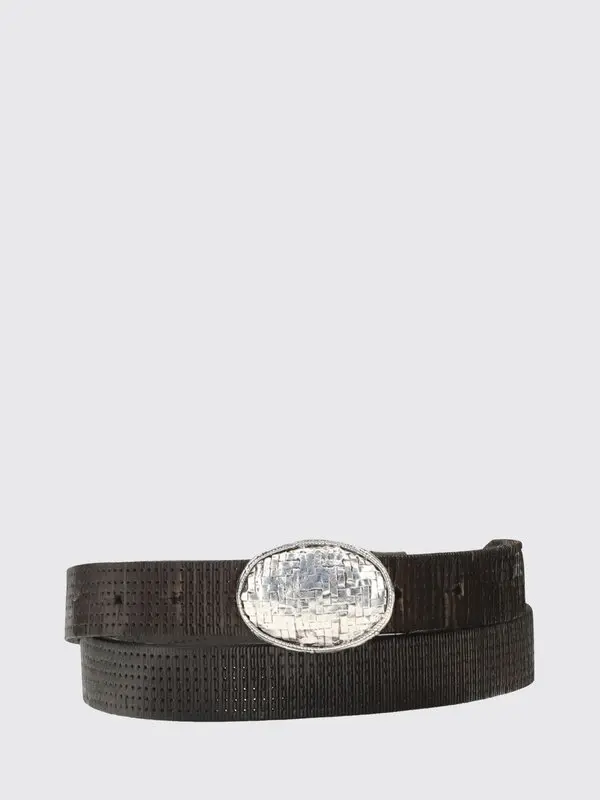 Brunello Cucinelli Slim Belt In Embossed Calfskin Leather With Buckle - Dark