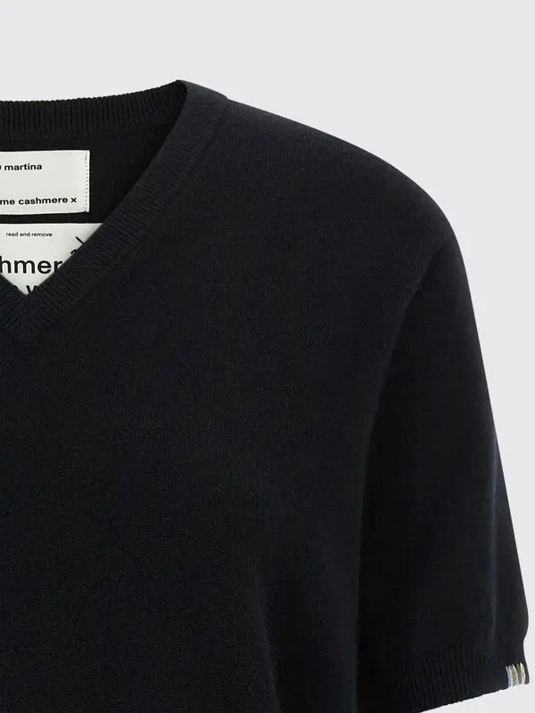 Extreme Cashmere Short-sleeved V-neck Cashmere Blend Sweater - Black