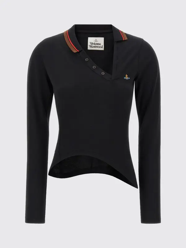 VIVIENNE WESTWOOD Asymmetrical Long-sleeved Cotton Polo With Orb Logo - Black