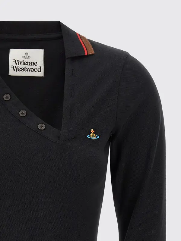 VIVIENNE WESTWOOD Asymmetrical Long-sleeved Cotton Polo With Orb Logo - Black