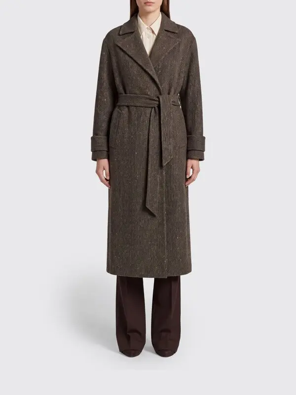 Kiton Long Chevron Wool Blend Wrap Coat With A Shawl Collar