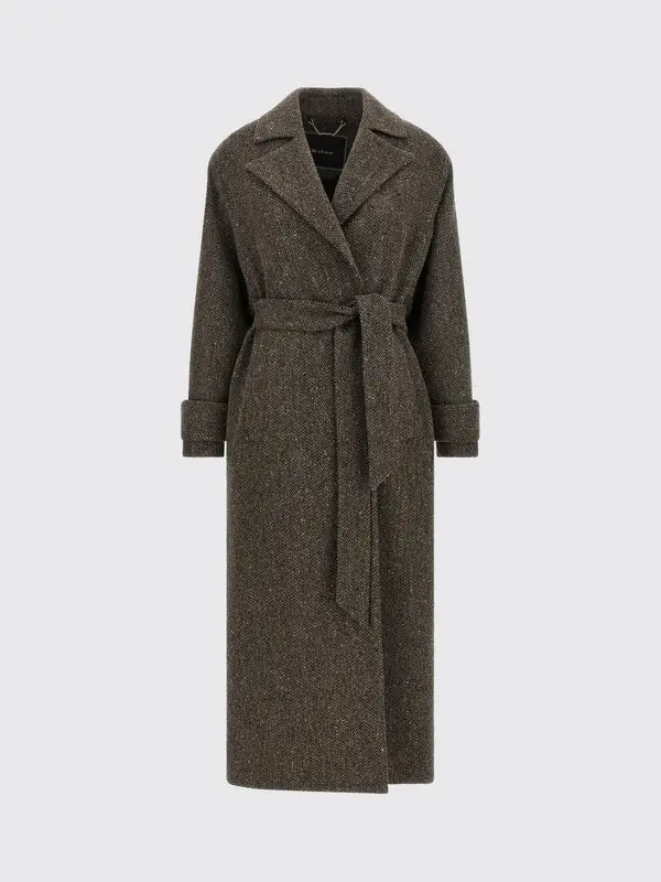 Kiton Long Chevron Wool Blend Wrap Coat With A Shawl Collar