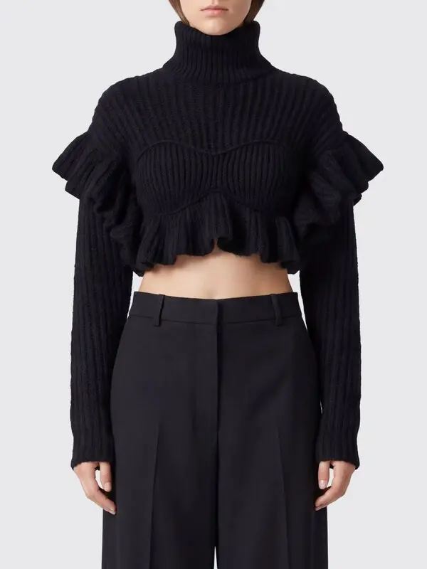 Elisabetta Franchi Ruffle-detail Mohair Blend Turtleneck Sweater - Black