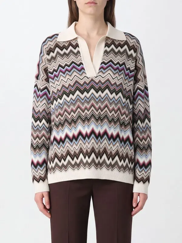 Missoni Long-sleeved Knitted Polo Shirt With Zig Zag Pattern