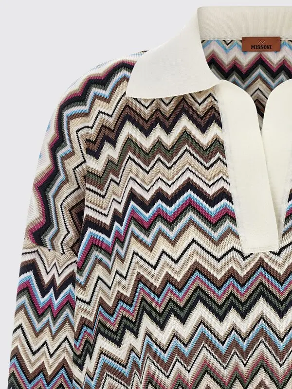 Missoni Long-sleeved Knitted Polo Shirt With Zig Zag Pattern