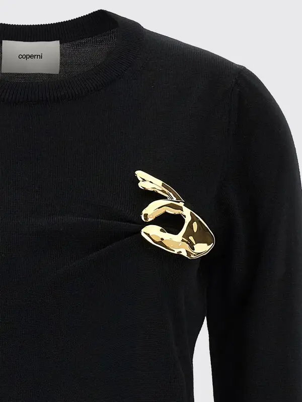 Coperni Crewneck Virgin Wool Cardigan With Brooch Fastening