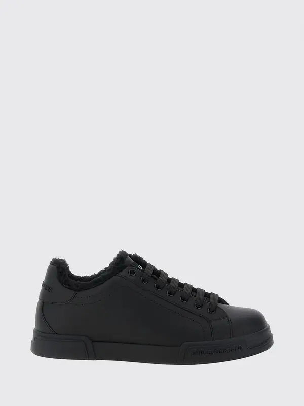 Dolce & Gabbana Portofino Calfskin Leather Sneakers With Shearling Lining