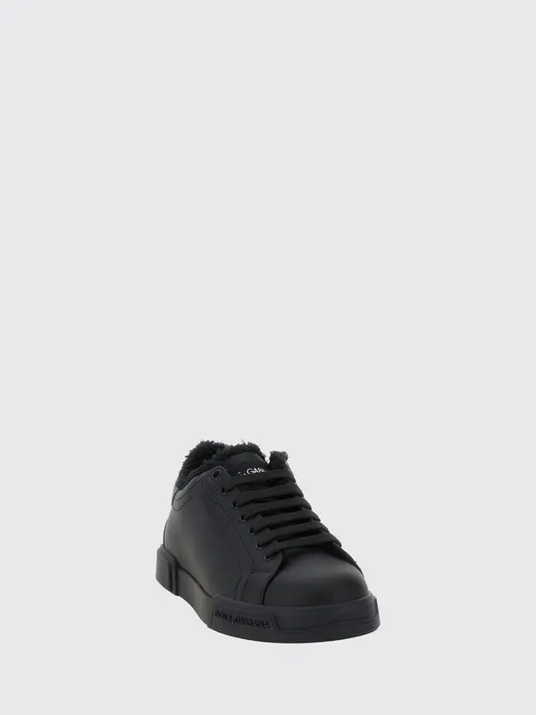 Dolce & Gabbana Portofino Calfskin Leather Sneakers With Shearling Lining