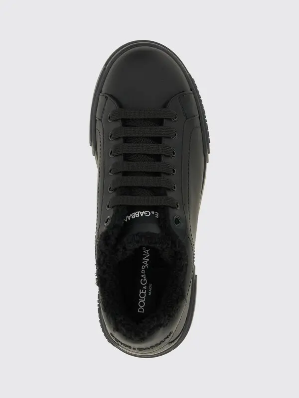 Dolce & Gabbana Portofino Calfskin Leather Sneakers With Shearling Lining