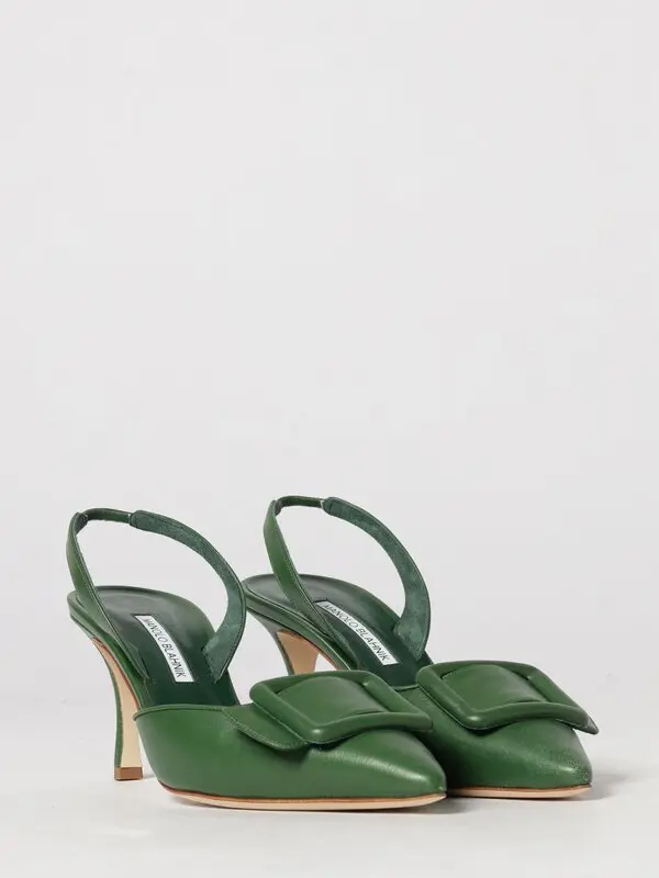 Manolo Blahnik Maysli Smooth Leather Mid-heel Slingback Pumps With Buckle