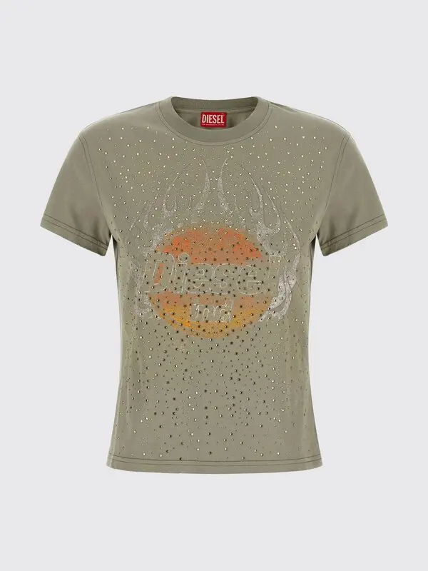DIESEL® Slim Fit Cotton T-shirt With Rhinestones And Embroidered Logo