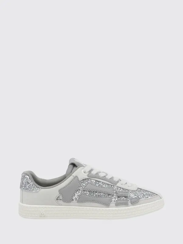 Amiri Low-top Sneakers In Calfskin And Glitter Mesh With Embroidery