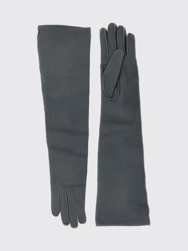Agnona Calfskin Nappa Leather Gloves With Exposed Stitching - Grey