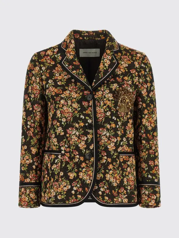 Dries Van Noten Floral-embroidered Cotton-blend Blazer With Sequins