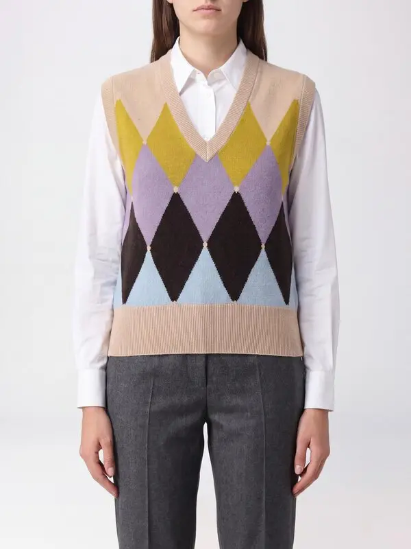 BALLANTYNE Argyle Pattern 100% Cashmere V-neck Knit Vest