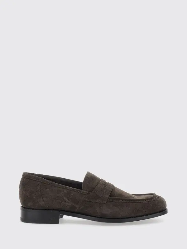 LIDFORT Suede Cowhide Penny Loafers With Saddle Strap
