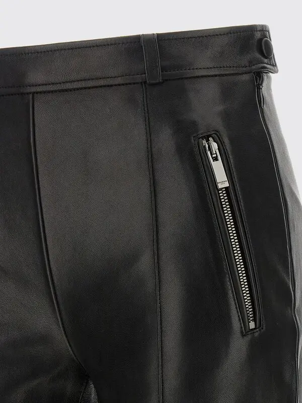 Balmain Mid-rise Smooth Lambskin Leather Skinny Pants