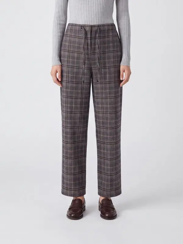Max Mara Prince Of Wales Virgin Wool Wide-leg Pants