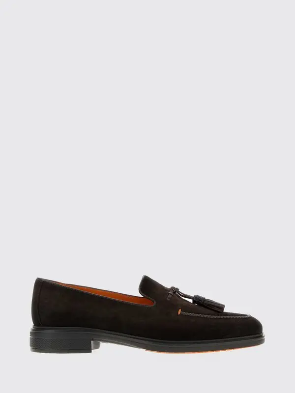Santoni Suede Loafers With Tassels And Raised Apron Stitching