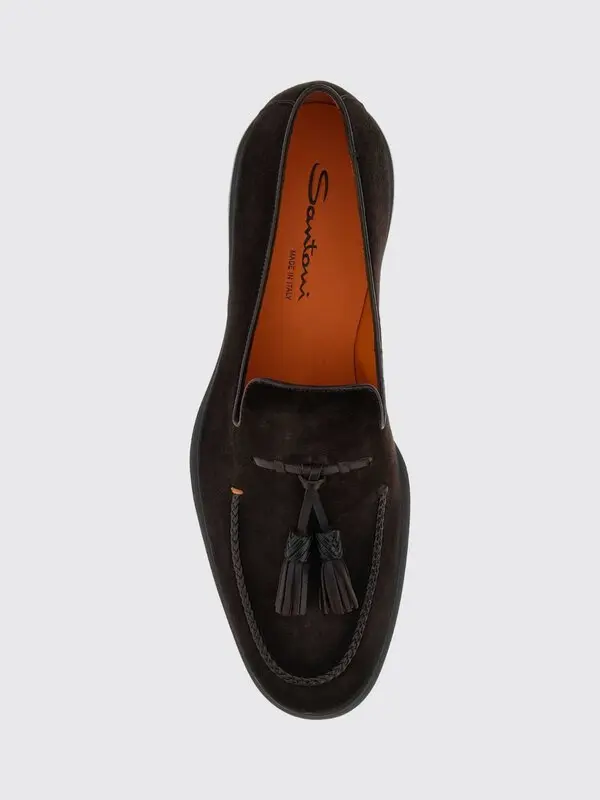 Santoni Suede Loafers With Tassels And Raised Apron Stitching