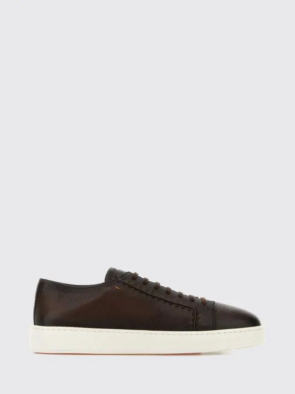 Santoni Grained Leather Low-top Sneakers With Embossed Logo