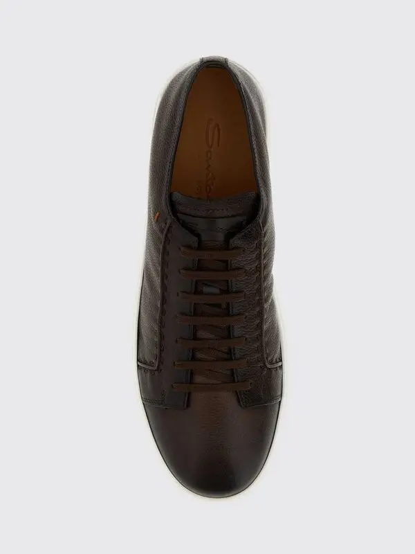 Santoni Grained Leather Low-top Sneakers With Embossed Logo