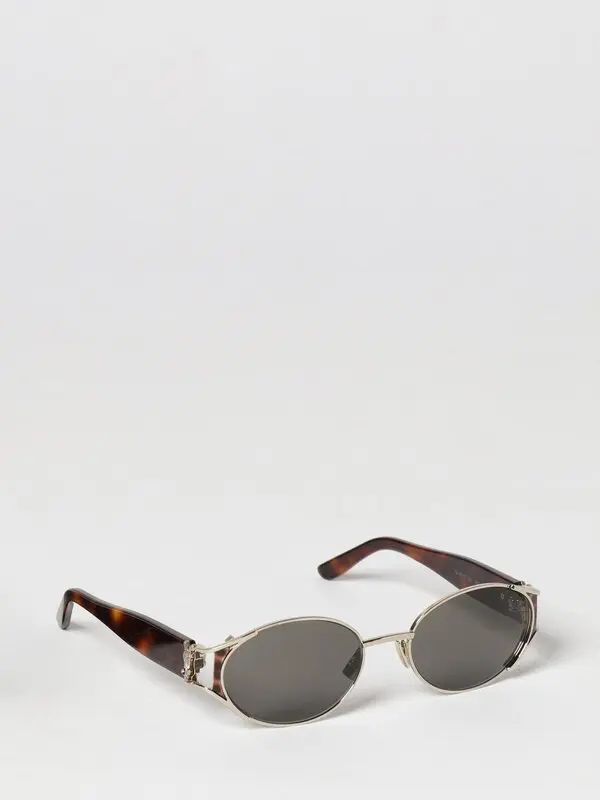 Saint Laurent Tortoiseshell Oval Sunglasses With Metal Logo - Gold