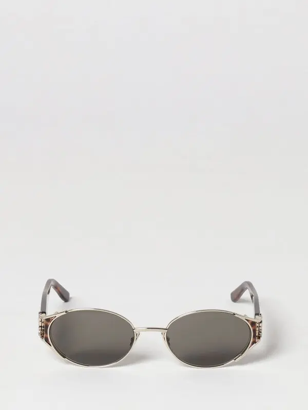 Saint Laurent Tortoiseshell Oval Sunglasses With Metal Logo - Gold