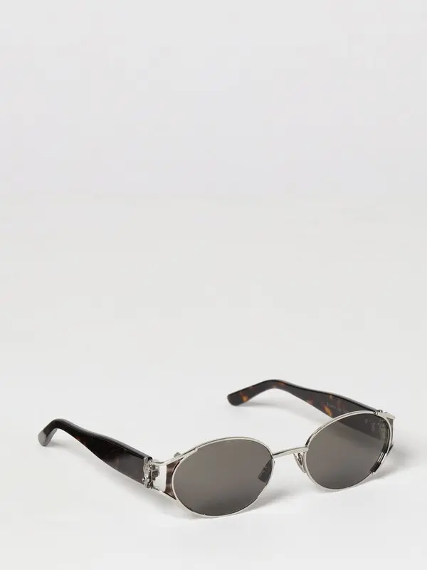 Saint Laurent Tortoiseshell Oval Sunglasses With Metal Logo - Silver
