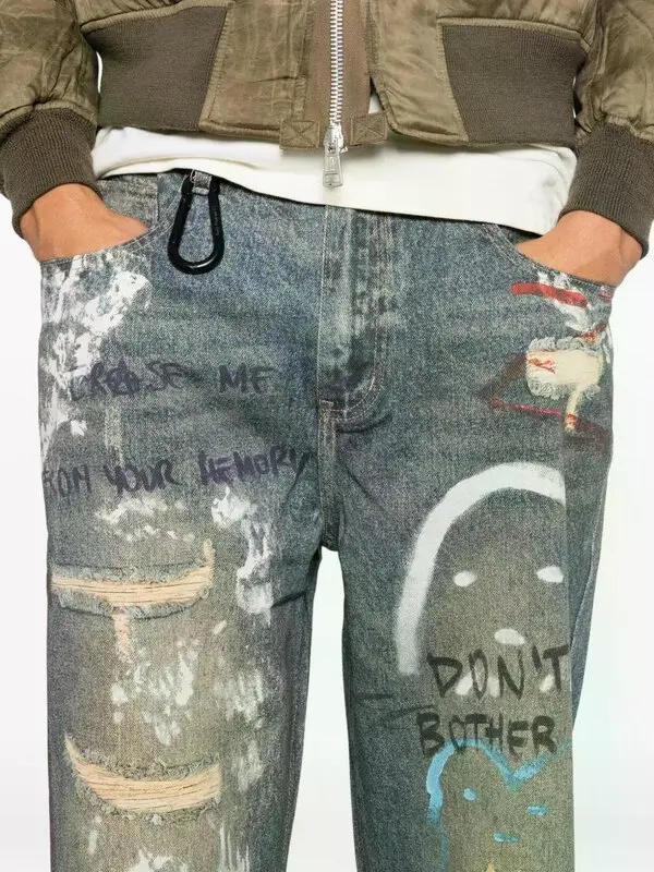 ACUPUNCTURE 1993 Original Graffiti-print Distressed Jeans