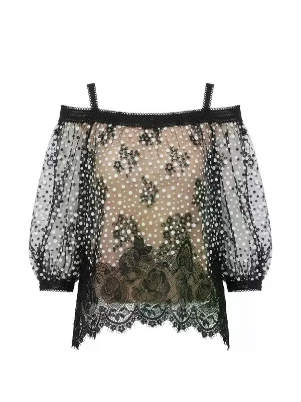 GEMY MAALOUF Polka-dot Lace-trimmed Top - Black