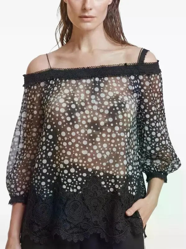 GEMY MAALOUF Polka-dot Lace-trimmed Top