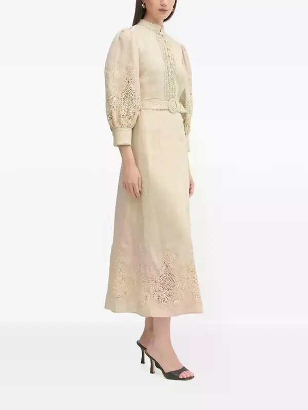 Luisa Spagnoli Provina Lace-trimmed Belted Midi Dress - Neutrals
