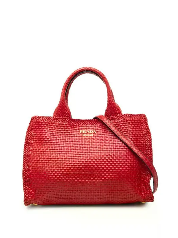 Prada 2010-2026 Small Woven Goatskin Madras Satchel