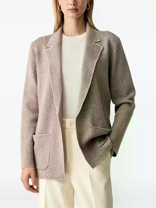 Luisa Spagnoli Herringbone-knit Notch-lapel Cardigan - Neutrals