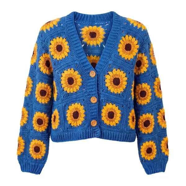 ANA CHIC Sunflower Handmade Crochet Cropped Cardigan