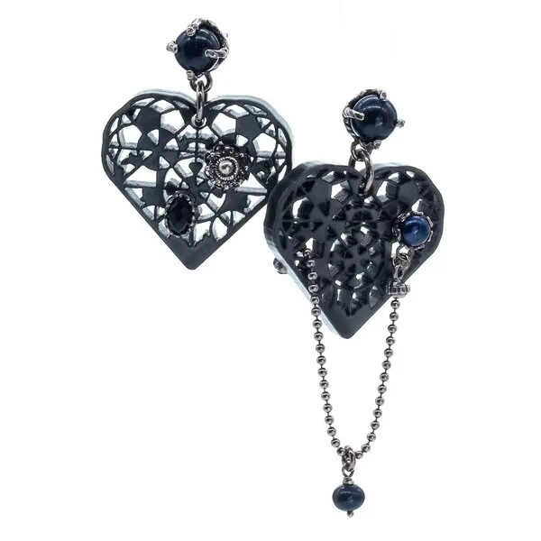 GEM KINGDOM Whispering Heart Black Earrings