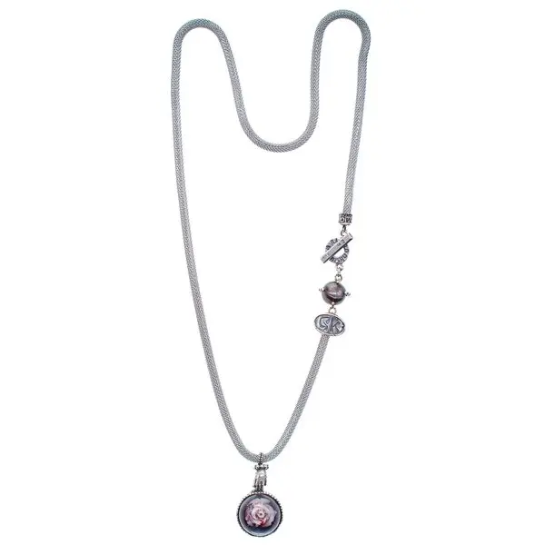 GEM KINGDOM Pink Rose Mesh Necklace - Pink/silver