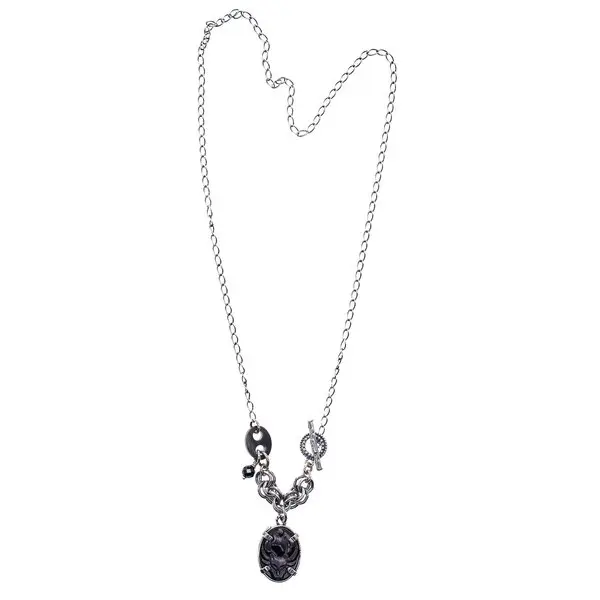 GEM KINGDOM Black Mother Of Pearl Fox Cameo Necklace - Black/silver