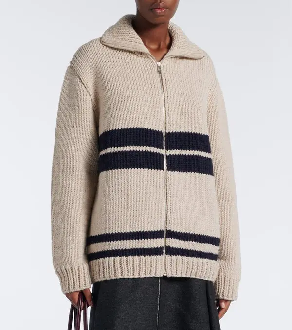 Prada Striped Wool Zip-up Cardigan