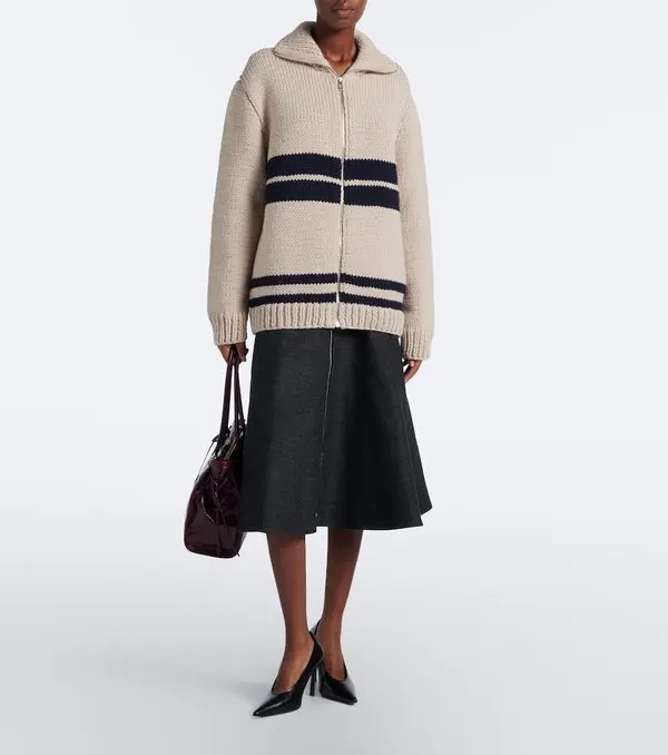 Prada Striped Wool Zip-up Cardigan