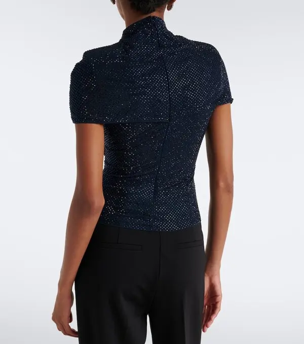 SELF-PORTRAIT Cutout Embellished Mesh Top