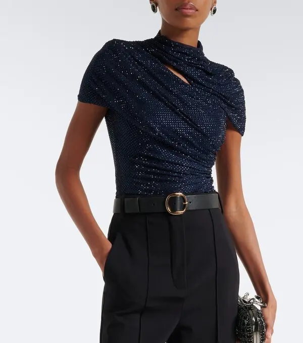 SELF-PORTRAIT Cutout Embellished Mesh Top