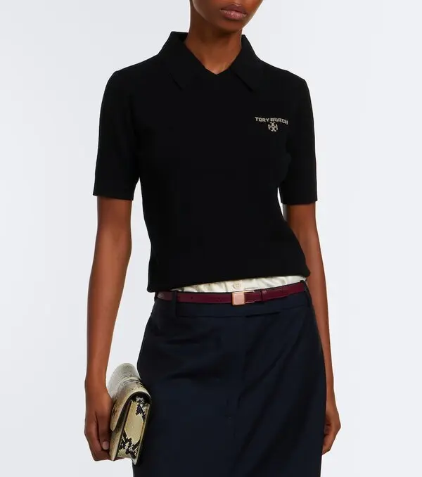 Tory Burch Logo Wool Polo Sweater