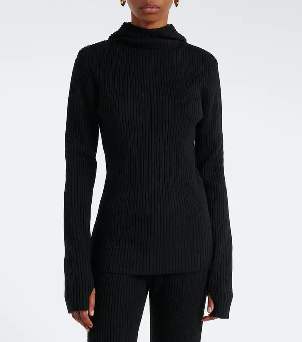 THE FRANKIE SHOP Larice Ribbed-knit Hooded Wool Sweater