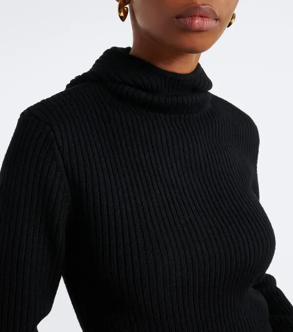 THE FRANKIE SHOP Larice Ribbed-knit Hooded Wool Sweater