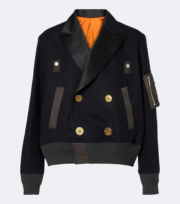 Sacai Paneled Wool Flannel And Twill Jacket