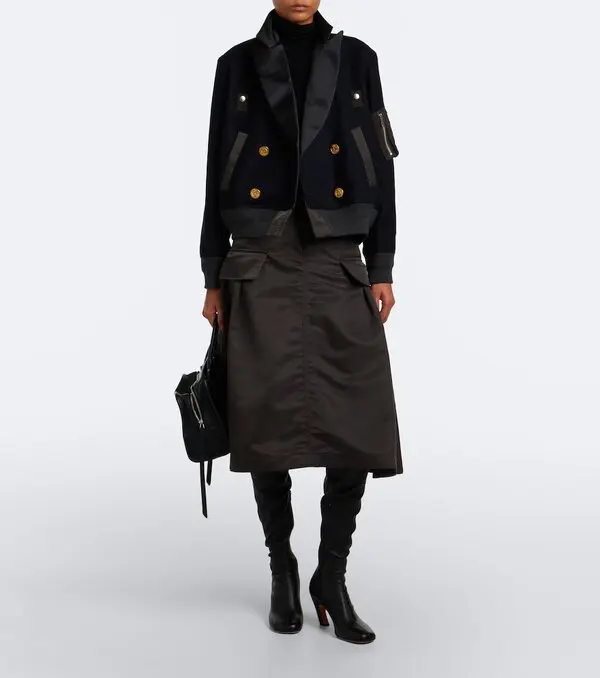 Sacai Paneled Wool Flannel And Twill Jacket