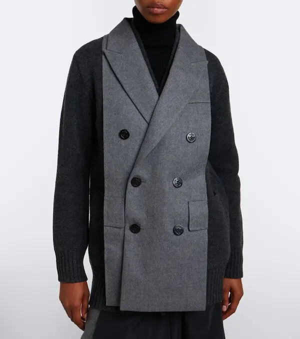 Sacai Layered Wool-blend Cardigan